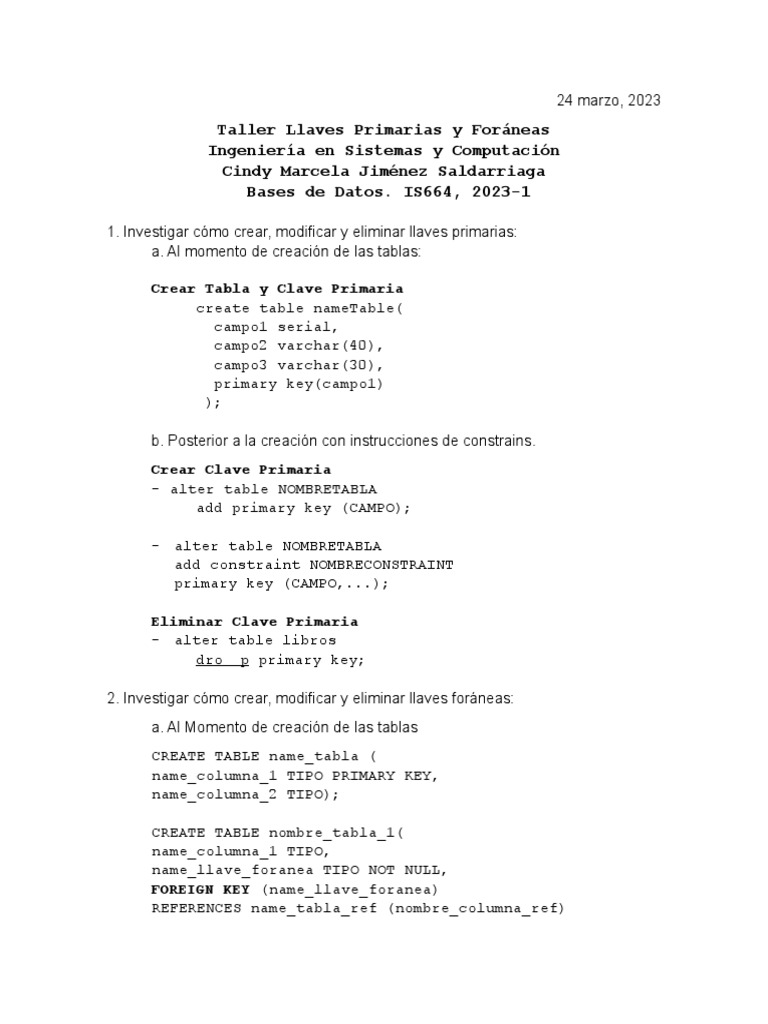 Taller PK FK | PDF | Datos | Tecnologías de la información