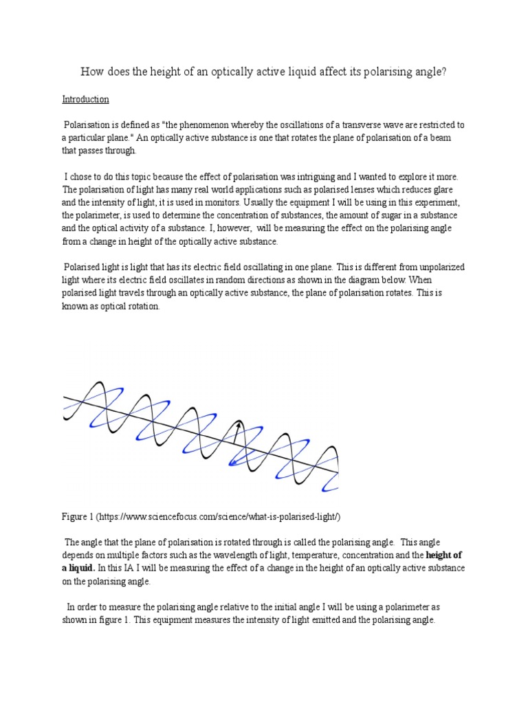 How Does The Height of An Optically Active Liquid Affect Its Polarising ...