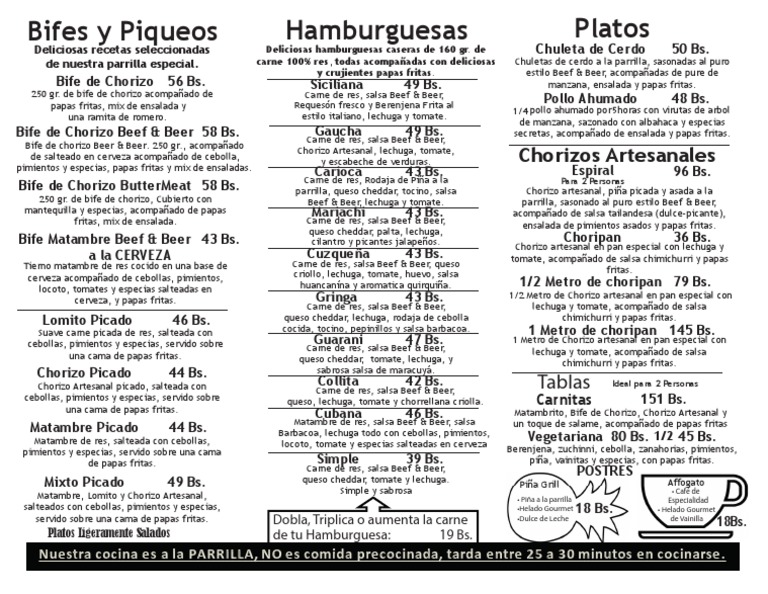 Carta Beef & Beer Platos | PDF | filete | ensalada