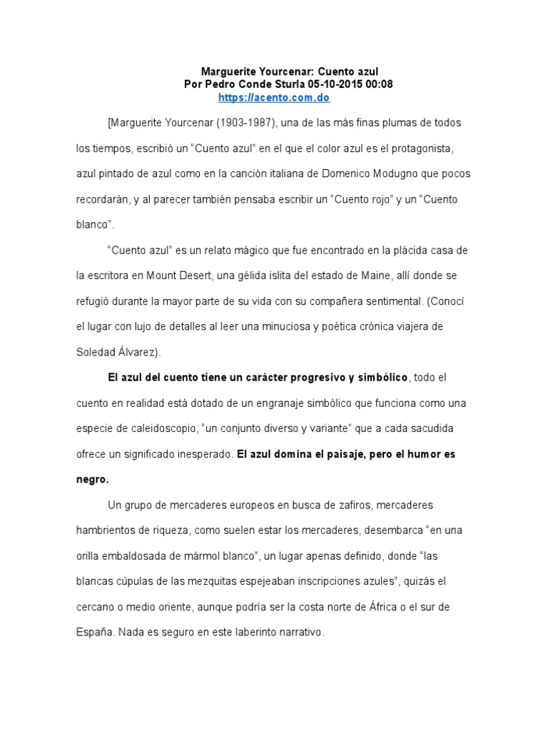 Marguerite Yourcenar y Su Cuento Azul | PDF