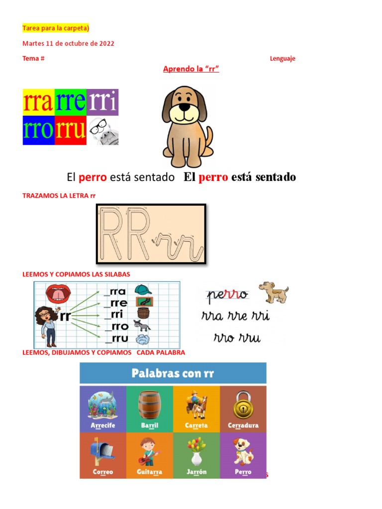 Tarea de Lenguaje La Letra RR | PDF