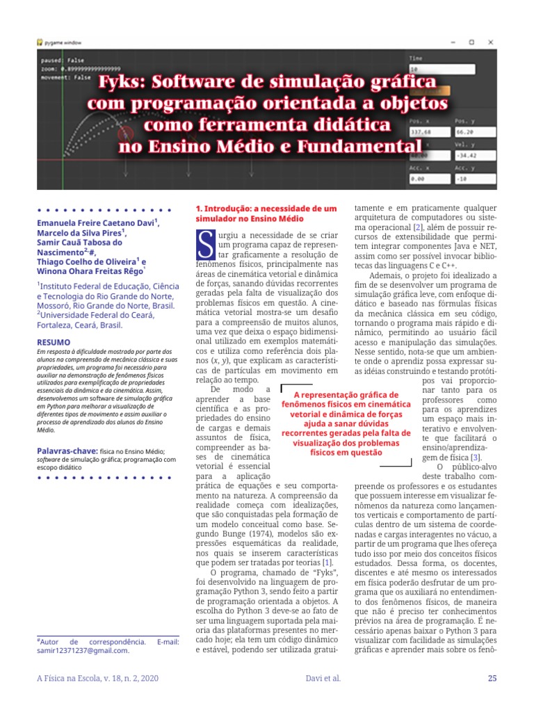 Simulação Gráfica em Física para Ensino Médio | PDF | Física | Aprendizado