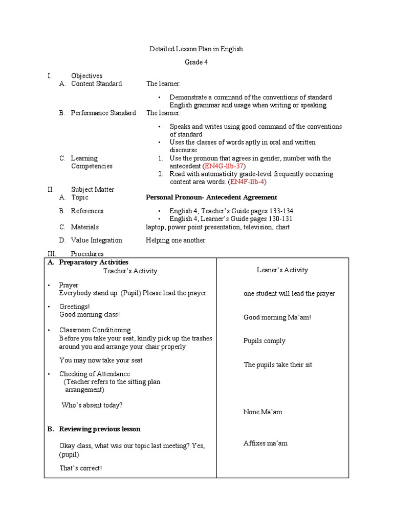 Guiding Students Through Personal Pronouns: A Detailed Lesson Plan ...