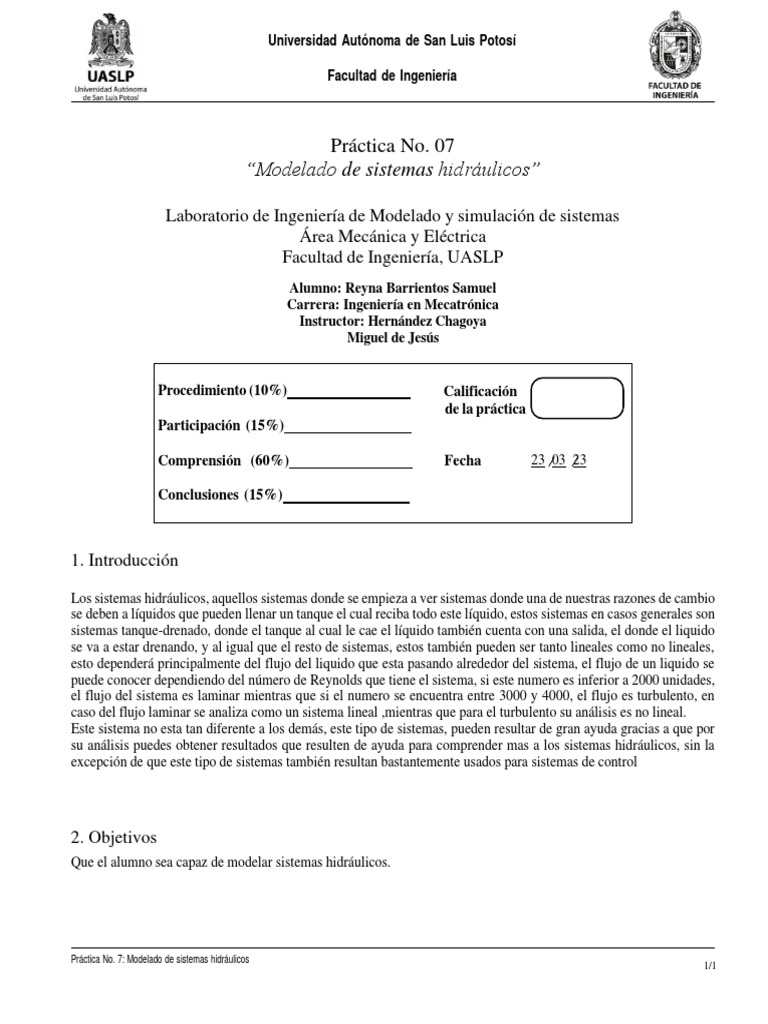 Modelado de Sistemas Hidráulicos UASLP | PDF | Pistón | Fuerza