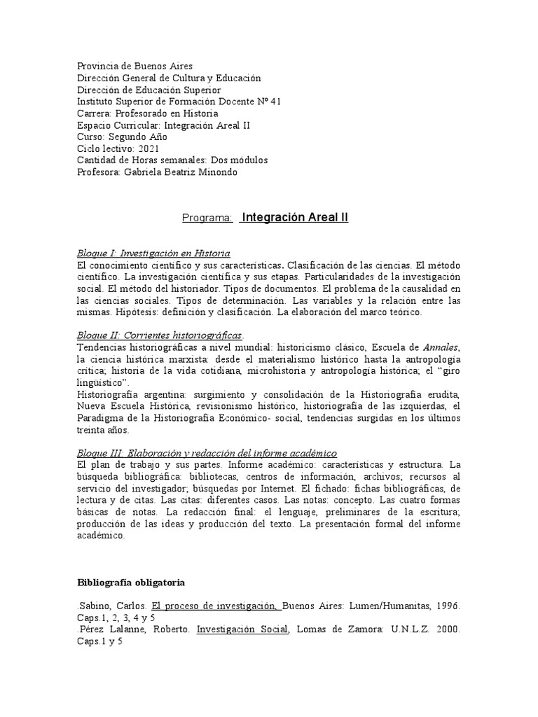 Integracion Areal II - Programa 2021 | PDF