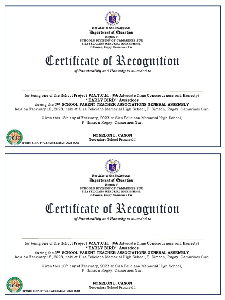 Early Bird Award Certificate | PDF