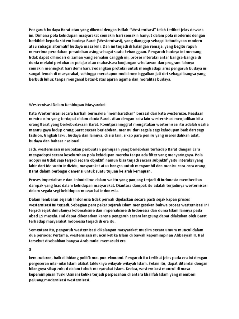 Pengaruh Budaya Barat Atau Yang Dikenal Dengan Istilah | PDF