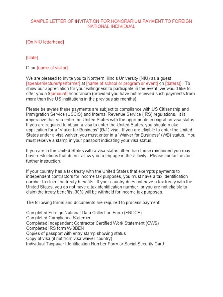 Sample Lette of Invitation Honorarium | PDF
