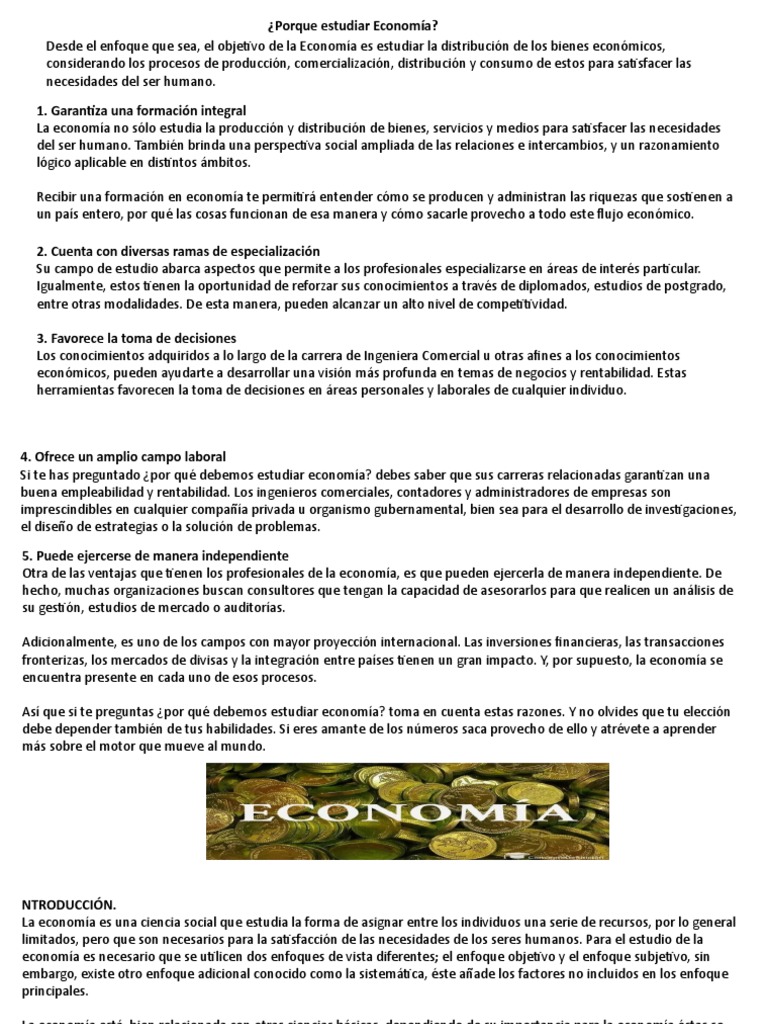 Razones para Estudiar Economía | PDF | Ciencias económicas | Microeconomía