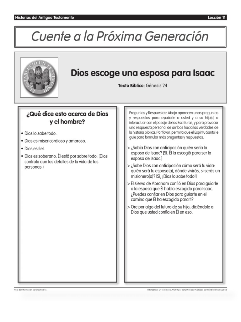 Cuente A La Próxima Generación: Dios Escoge Una Esposa para Isaac | PDF ...