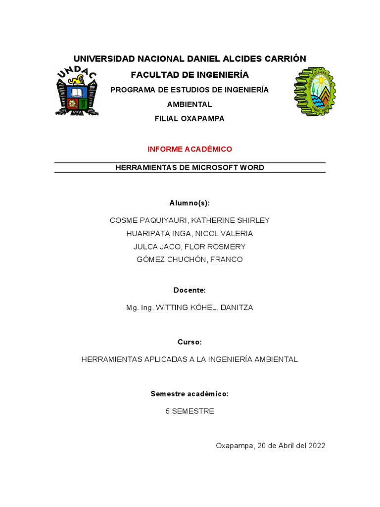Formato de Informe Académico - TRABAJO WORD | PDF | Microsoft Word ...