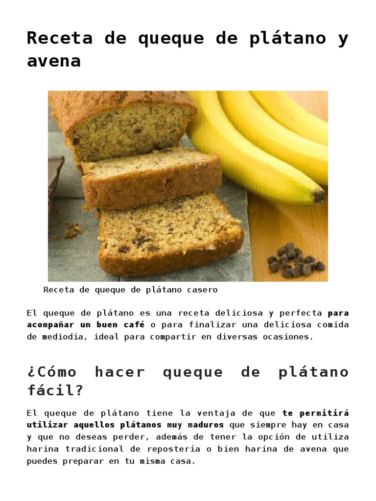 Queque Platano y Avena | PDF | Cocina, comidas y vino