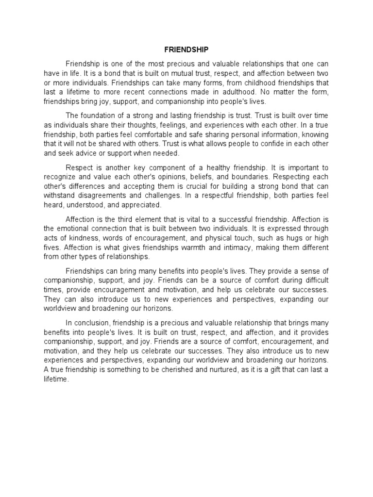 Friendship Essay | PDF | Friendship | Interpersonal Relationships