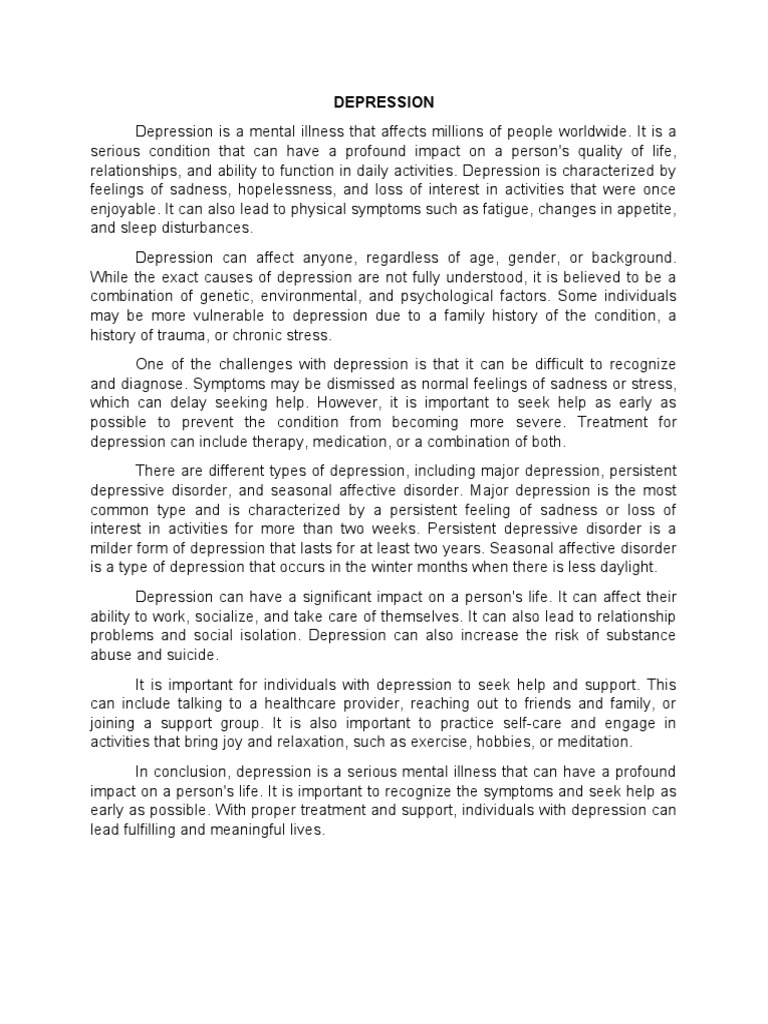 Depression Essay Pdf