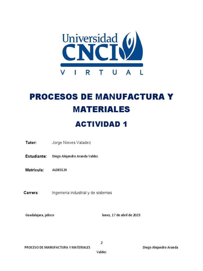 Actividad 1 Procesos de Manufactura de Materiales | PDF