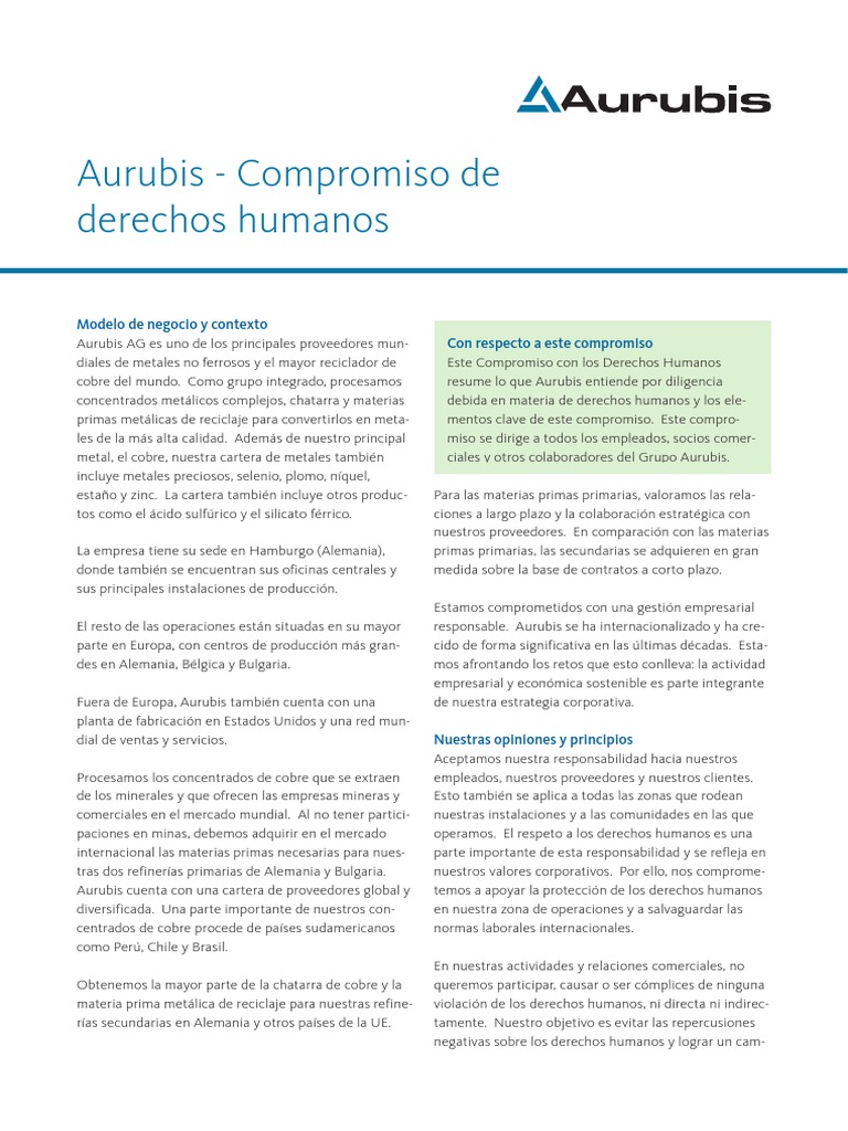 Aurubis - Compromiso de Derechos Humanos - 2021 - 06 | PDF | Cobre | Derechos humanos