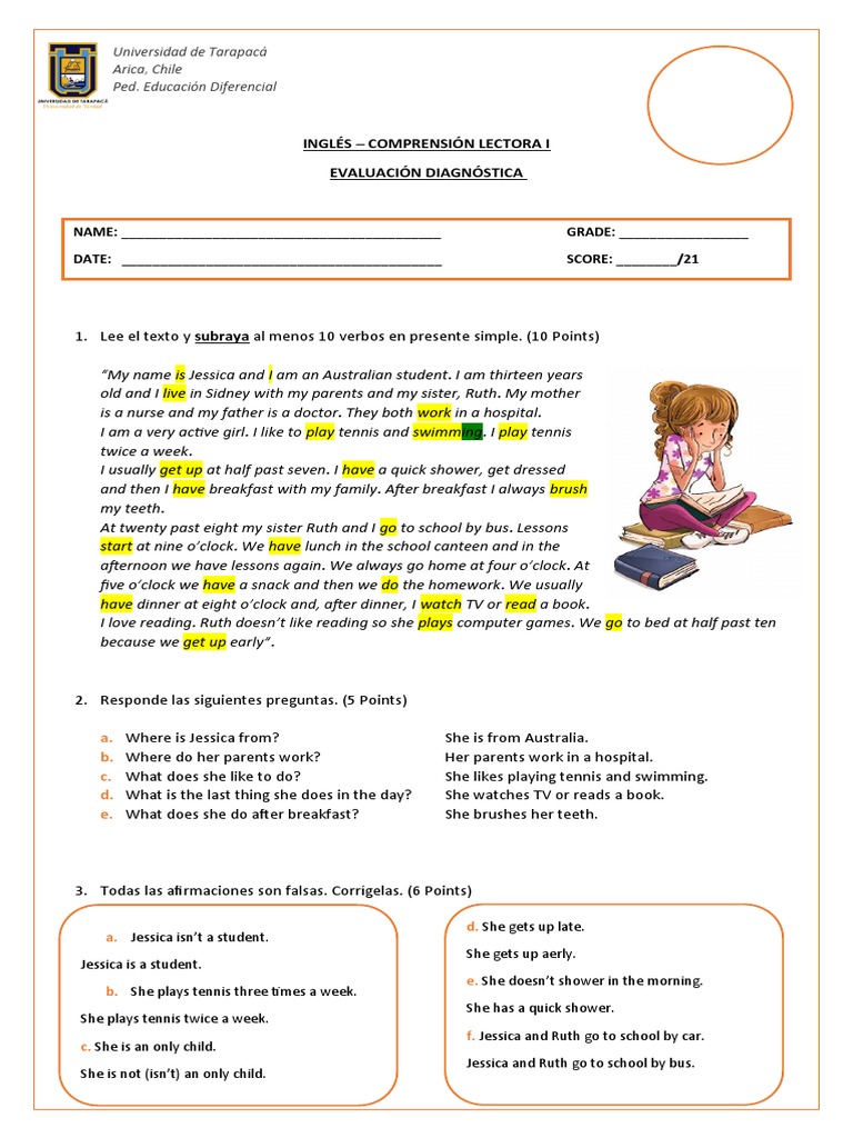 Prueba Diagnóstico - Comprensión Lectora I CORREGIDA | PDF | Meal ...