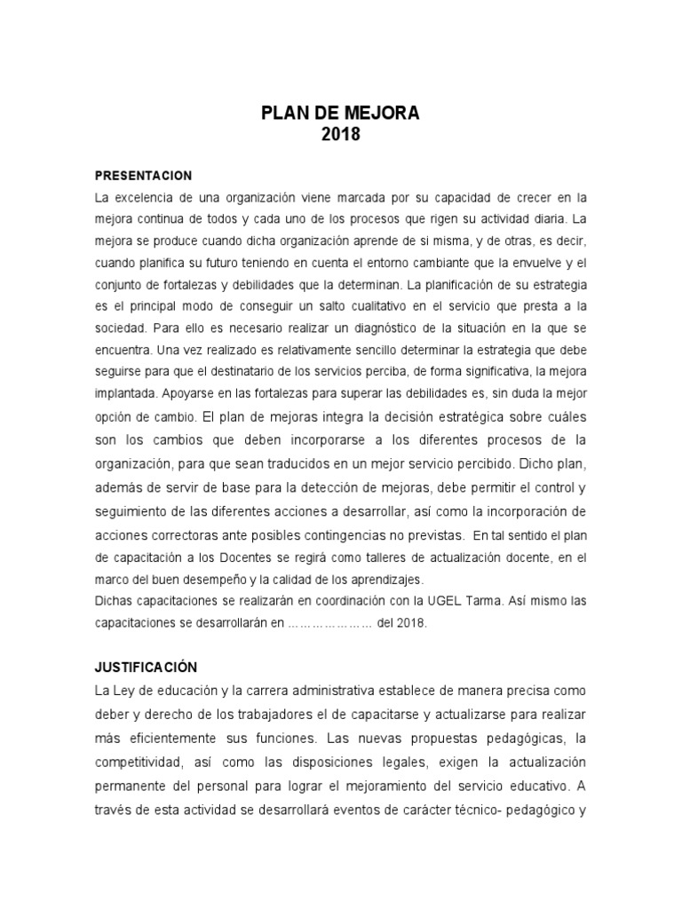Modelo de Plan de Mejora y Acta | PDF | Maestros | Enseñando