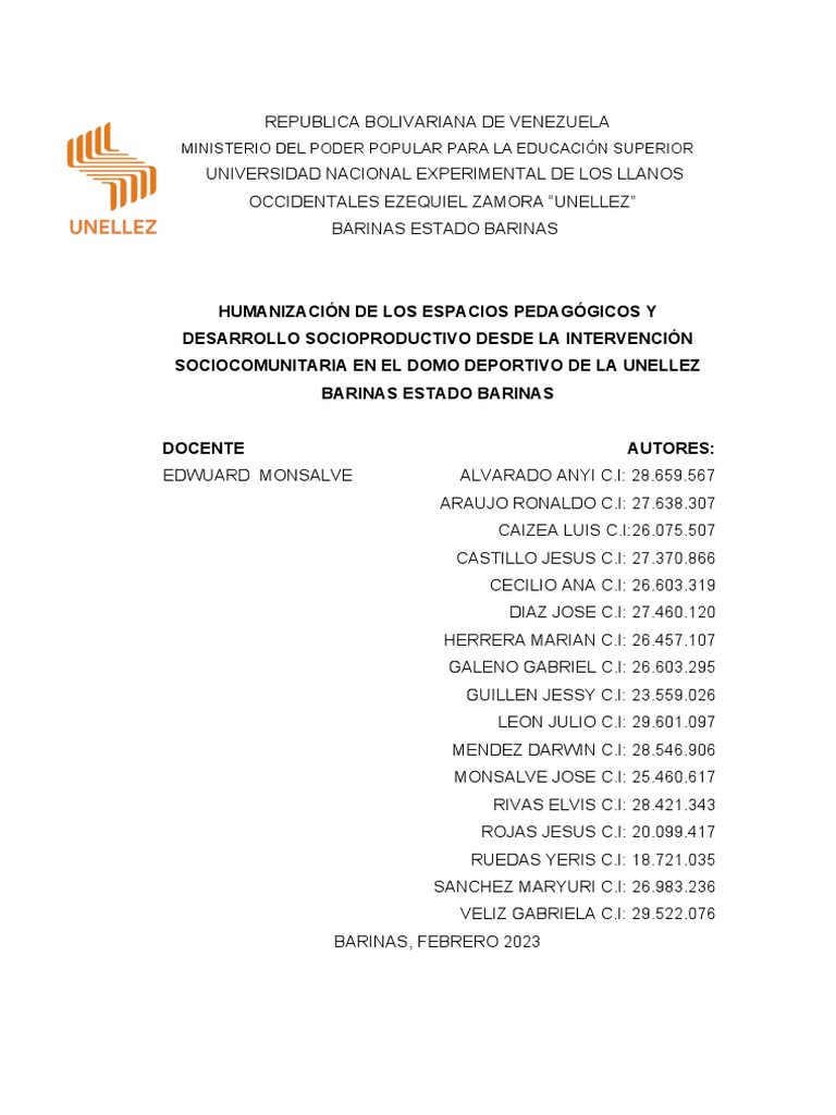 Trabajo Servicio Comunitario Unellez | PDF Trabajo Servicio Comunitario Unellez | PDF