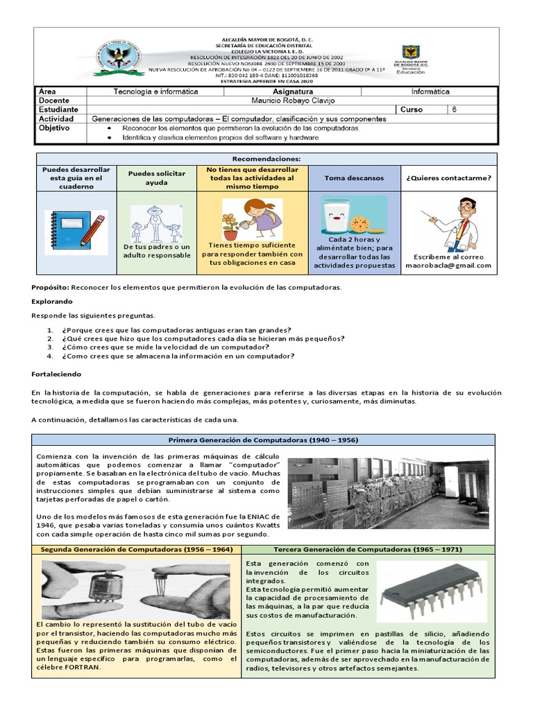 Guia AGOSTO Grado Sexto Informatica | PDF | Hardware de la computadora | Informática