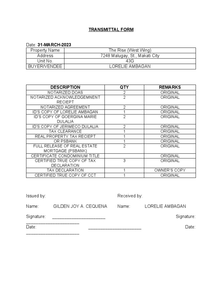 Transmittal Form | PDF