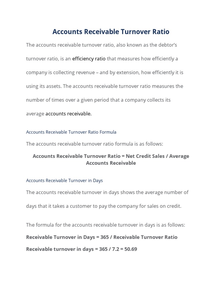 Accounts Receivable Turnover Ratio Pdf