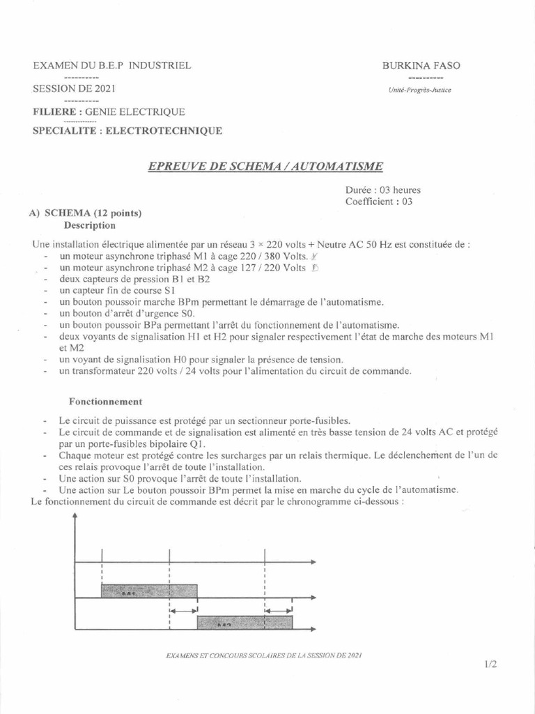 BEP Industriel 2021 - Schemas-Automatisme | PDF