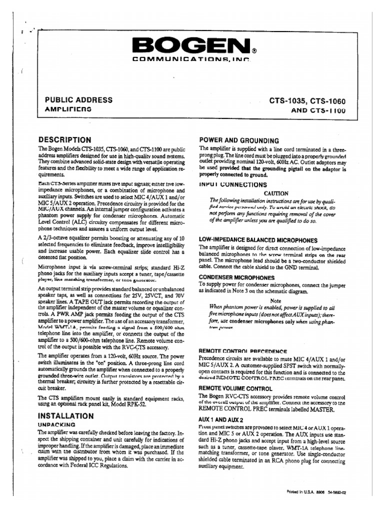 Bogen CTS-1035 User Manual | PDF