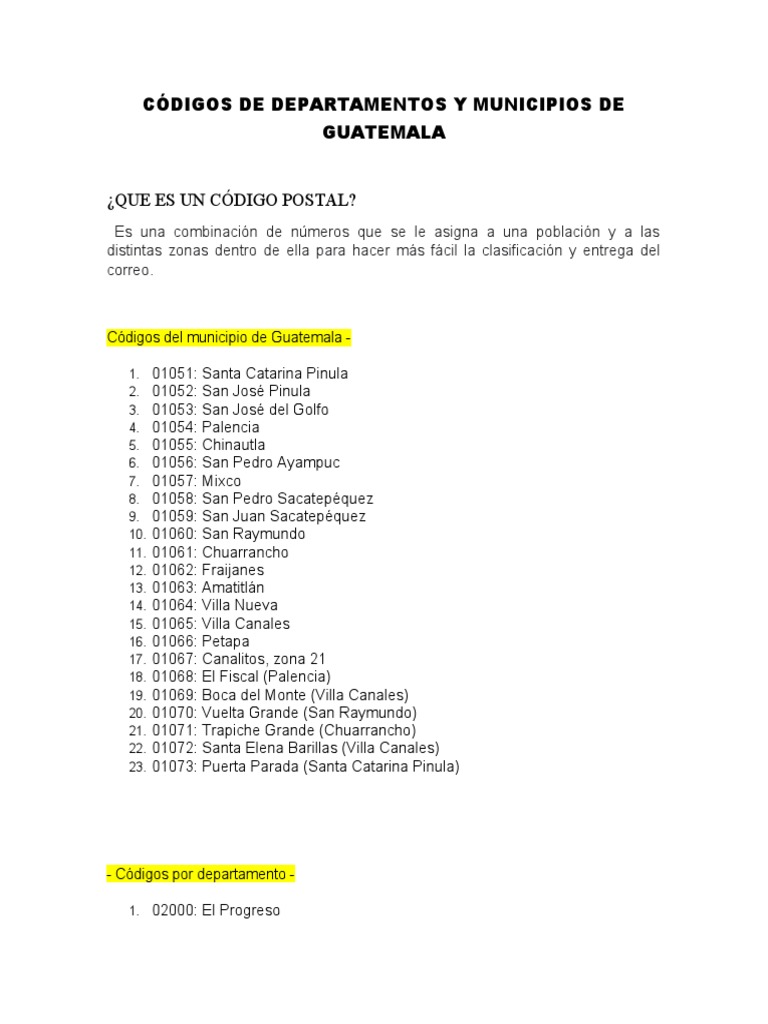 Códigos de Departamentos y Municipios de Guatemala | PDF | Divorcio ...