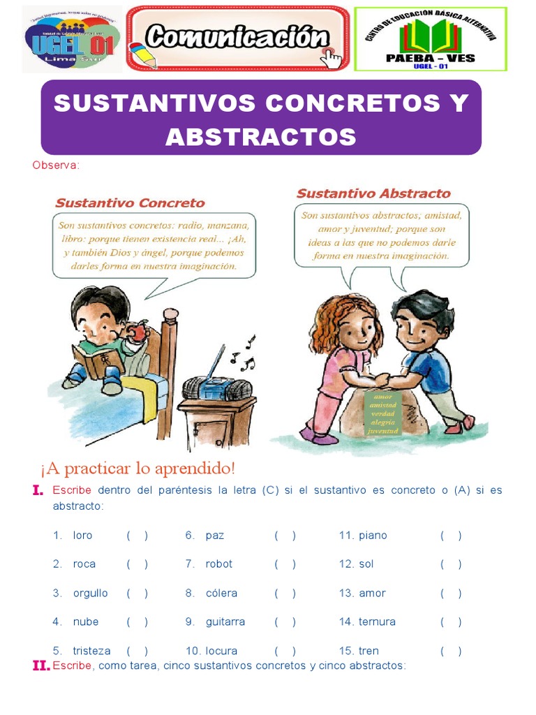 Ejercicios de Sustantivos Concretos y Abstractos | PDF