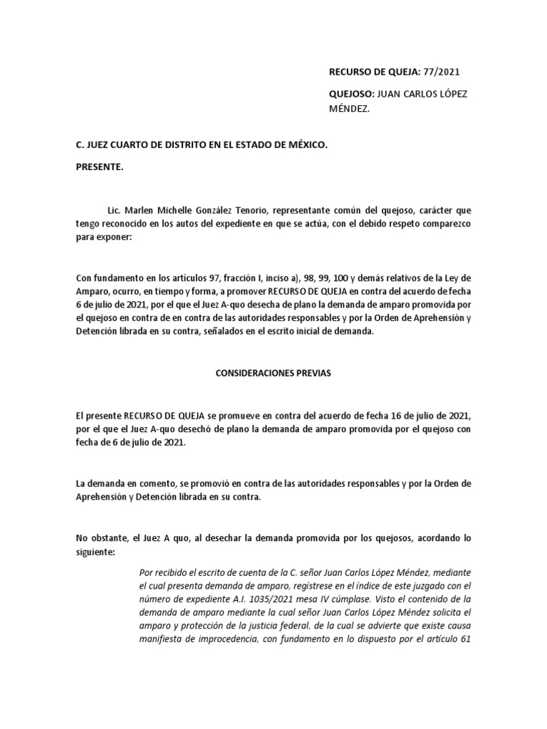 Recurso de Queja | PDF | Derechos | Ciencias Políticas