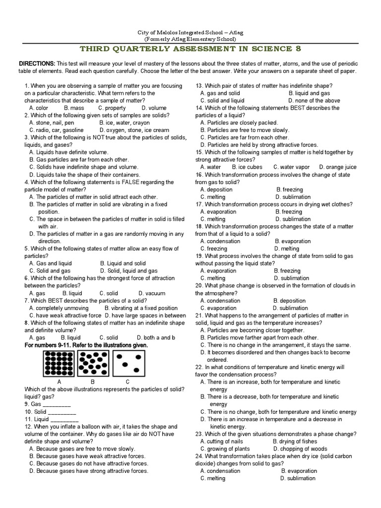 Science 8 Quarterly Assessment: States of Matter | PDF | Science ...