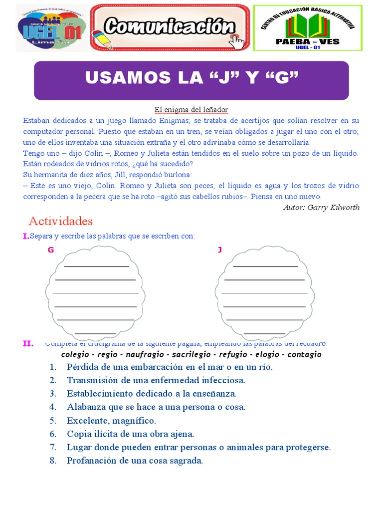 Usamos La "J" Y "G": Actividades | PDF