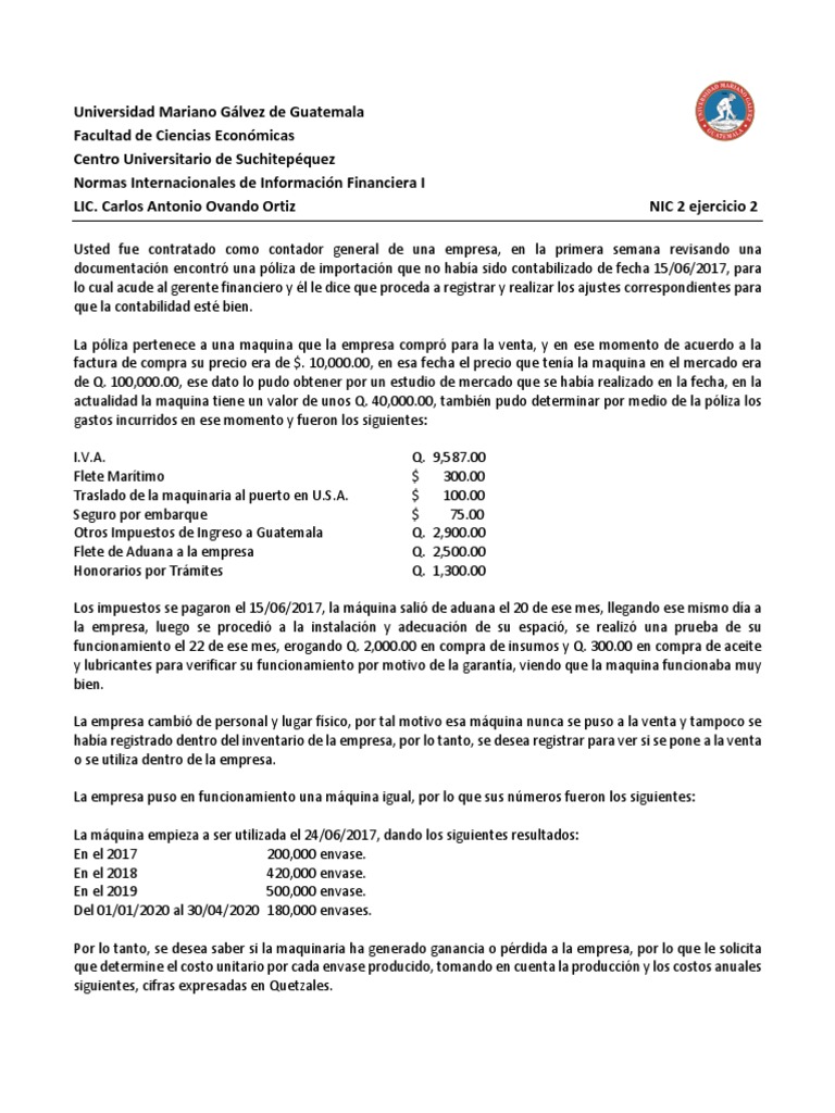 Ejercicio 2 NIC 2 | PDF | Contabilidad | Economias