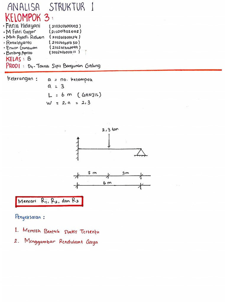 KELOMPOK 3 (Mencari R1, R2, R3 (Analisa Struktur 1) ) | PDF