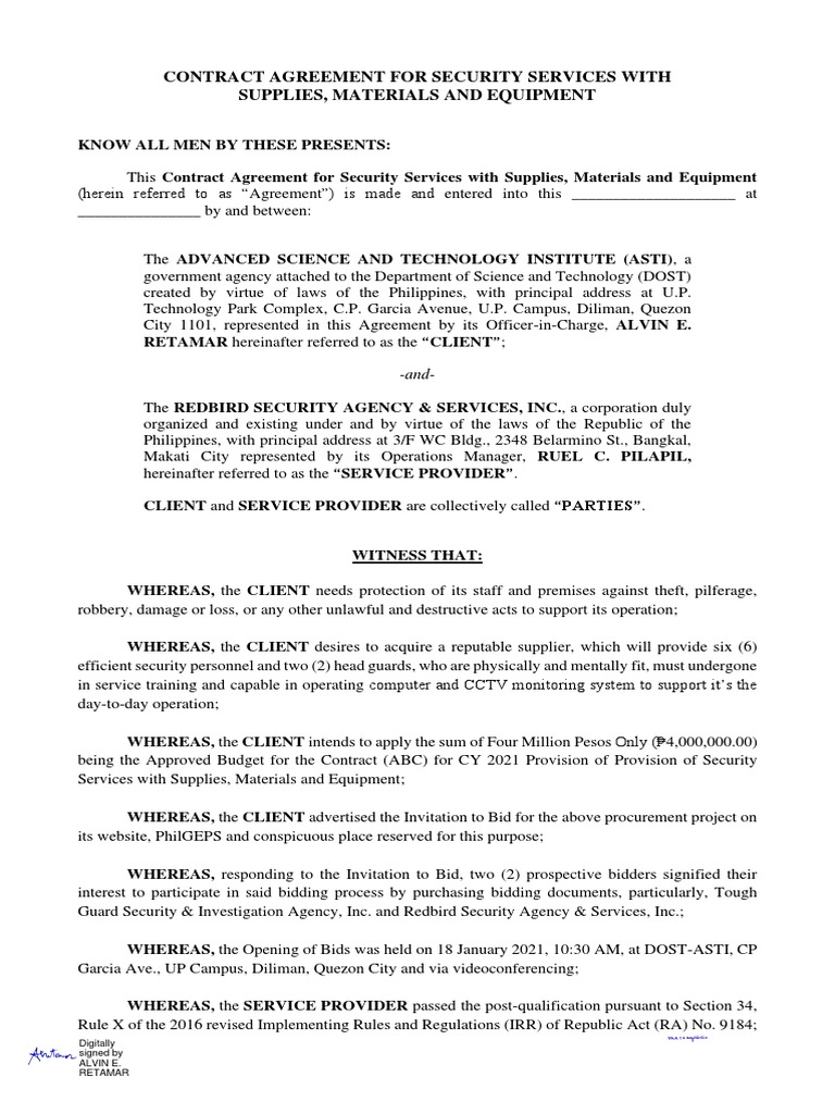 CONTRACT AGREEMENT FOR 2021 SECURITY SERVICES - With Corrected Amount ...