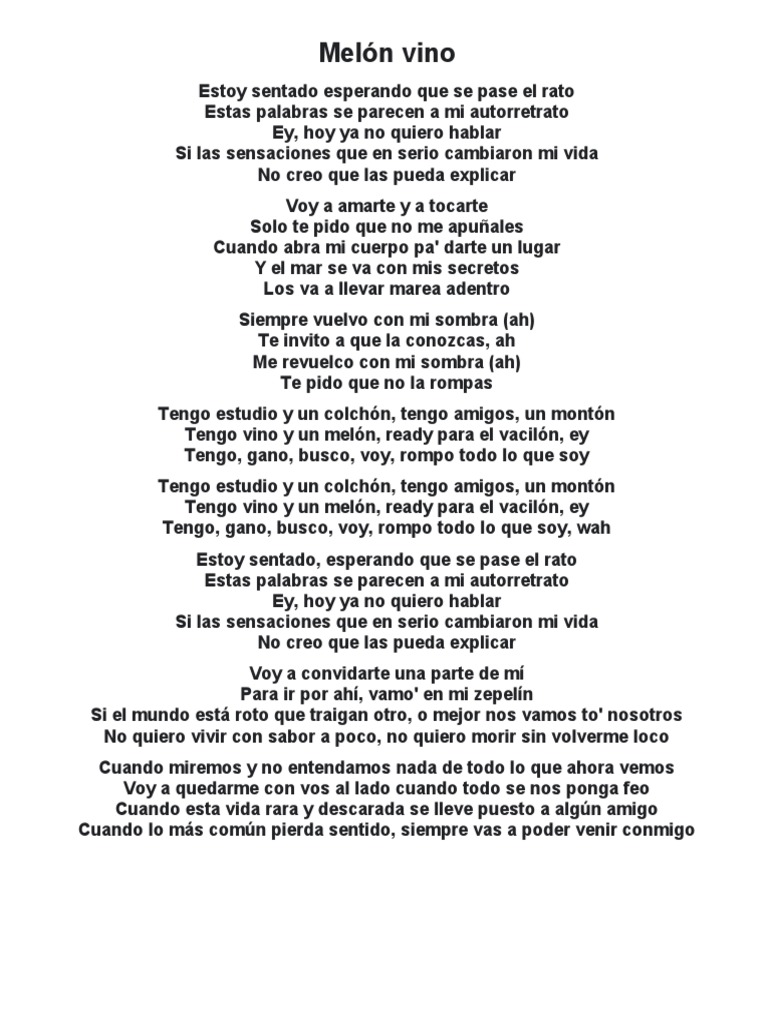 Letras de "Melón Vino" de Wos | PDF