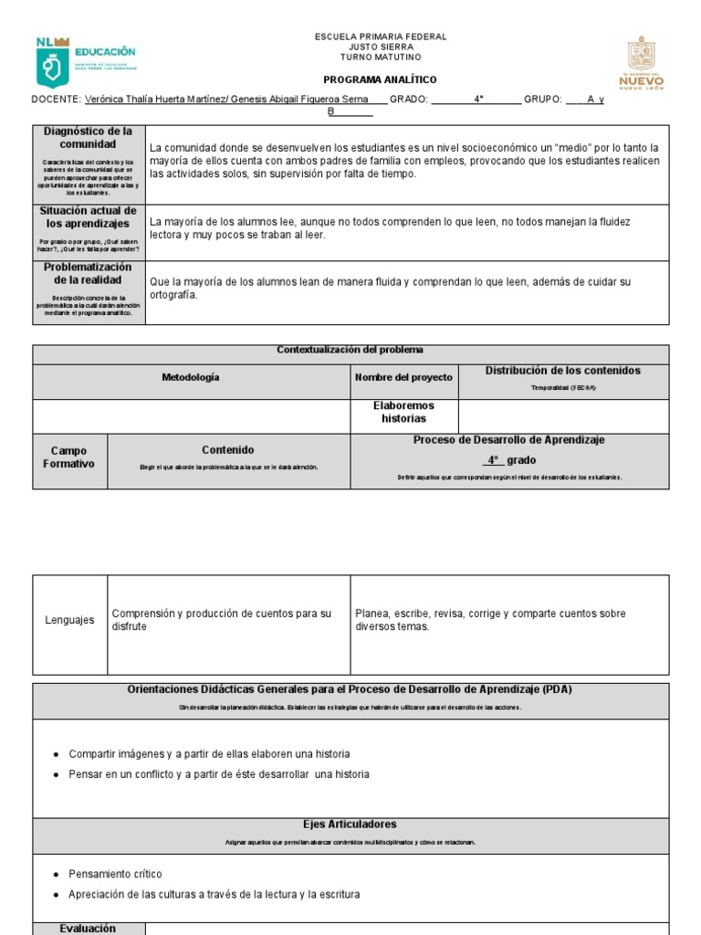 Formato Programa Analítico | PDF | Aprendizaje | Evaluación