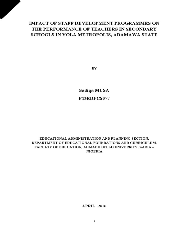 Impact of Staff Development Programmes On The Performance of Teachers in Secondary Schools in ...
