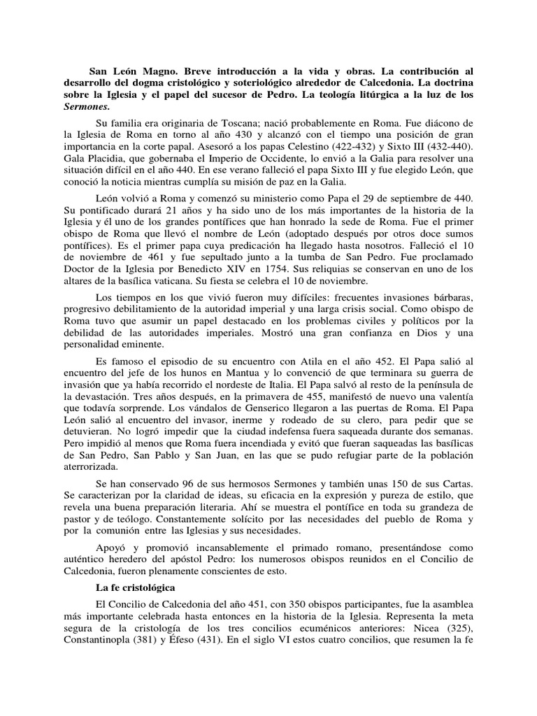 San León Magno: Vida y Doctrina | PDF | Consejo de Calcedonia | Papa