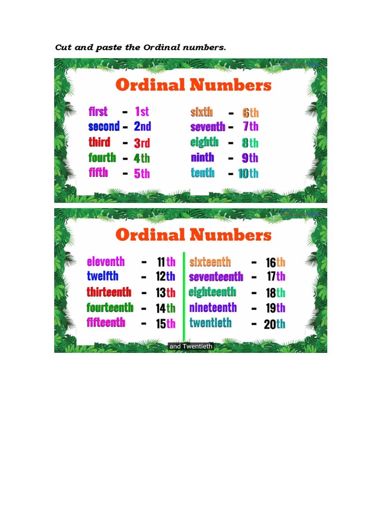 Cut and Paste The Ordinal Numbers | PDF