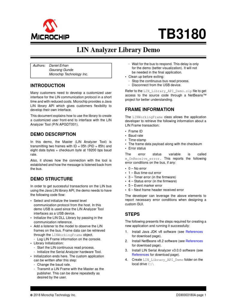 TB3180 LIN Analyzer Library Demo 90003180A | PDF | Java (Programming Language) | Library (Computing)