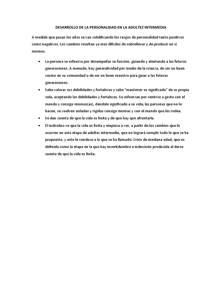 Desarrollo de La Personalidad en La Adultez Intermedia | PDF