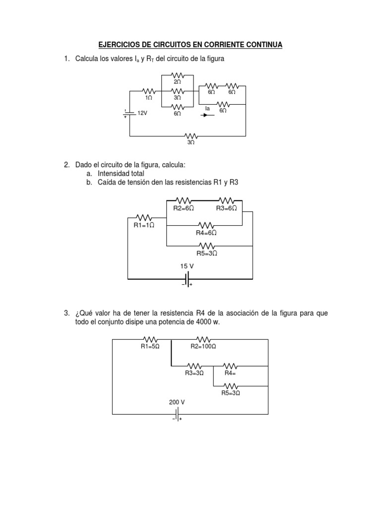 2.3 Ejercicios de Circuitos en Corriente Continua | Descargar gratis PDF | Ciencia de los ...