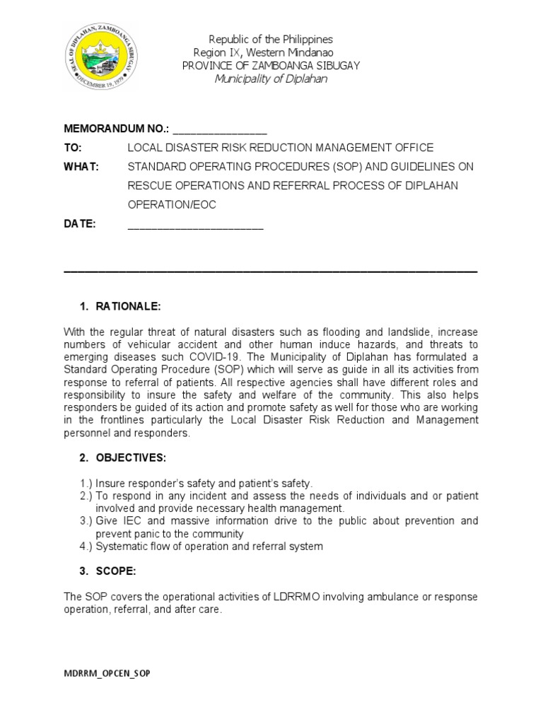 Sop Guidelines Opcen | PDF | Occupational Safety And Health | Public Sphere