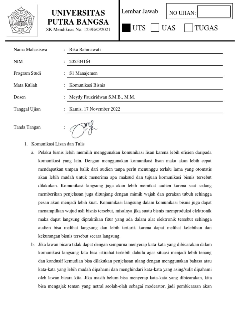 Universitas Putra Bangsa: UTS UAS Tugas | PDF