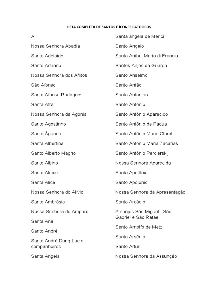 Lista Completa de Santos e Ícones Católicos | PDF | Maria, mãe de Jesus ...