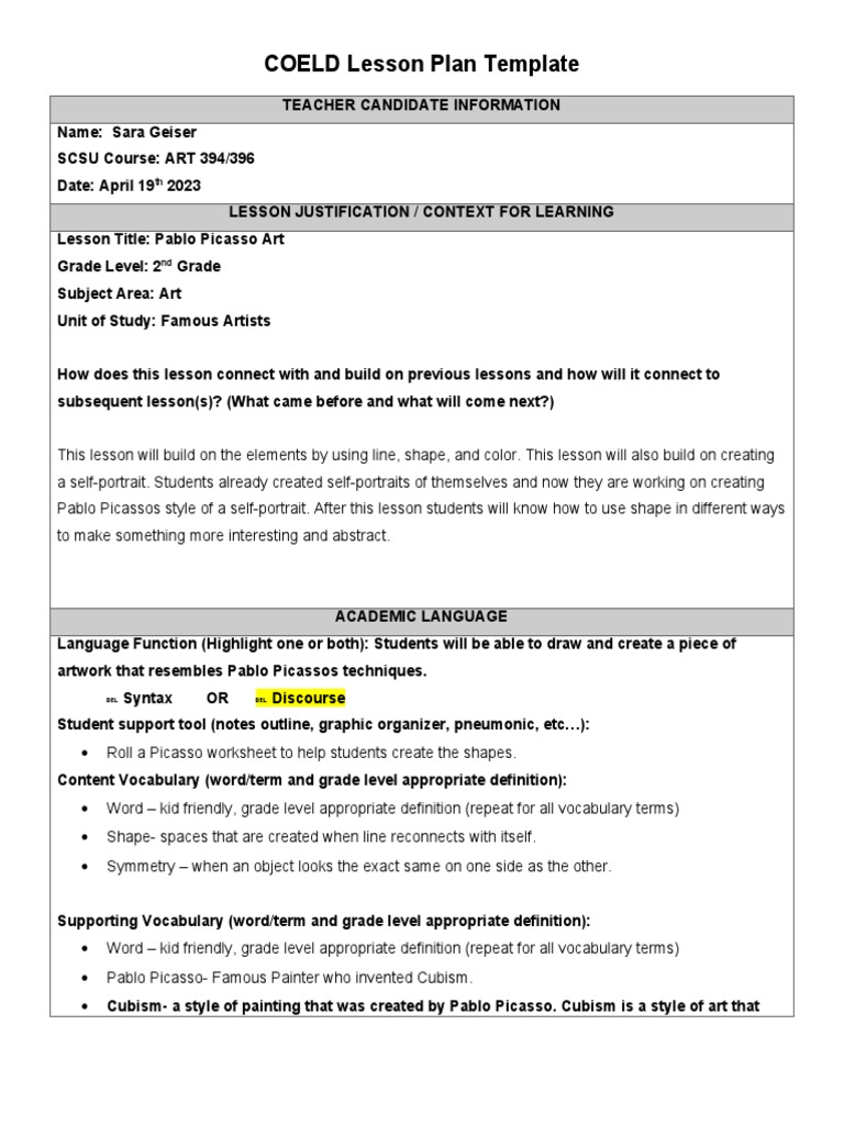 Scsu Coeld Edtpa Lesson Plan Template | PDF | Vocabulary | Lesson Plan