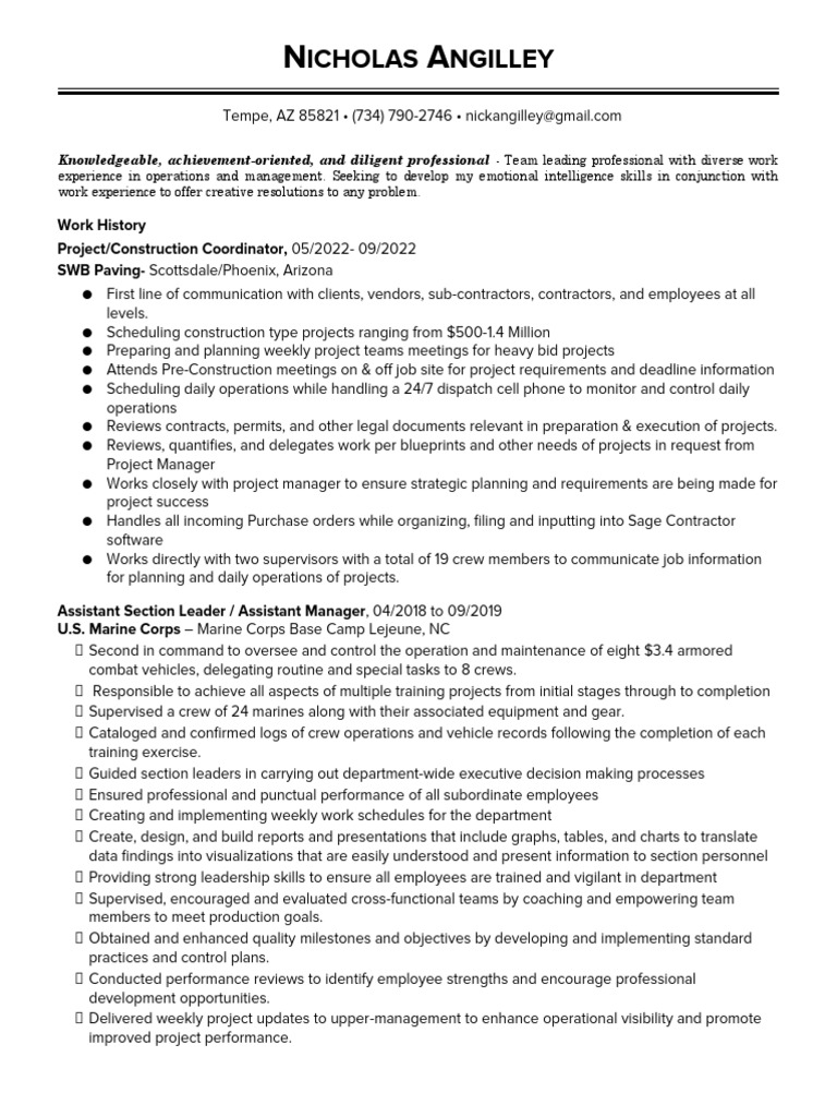 Nicholas Angilley - Resume | PDF | Leadership | Employment