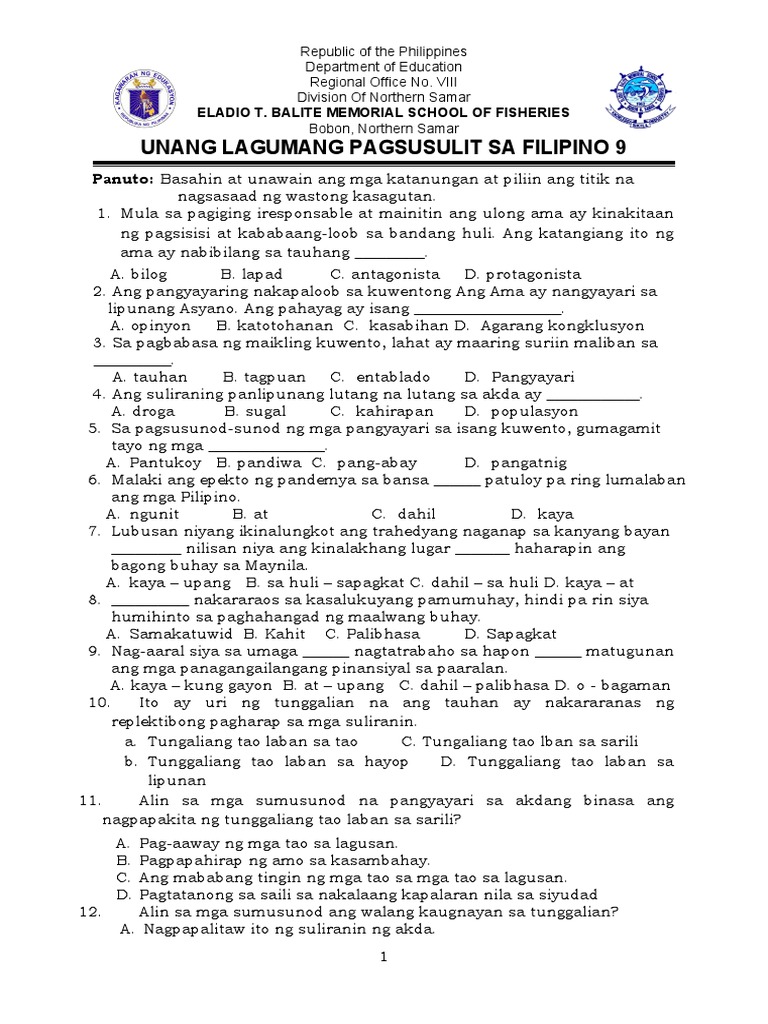 Fil9 Q1 Summative1 | PDF